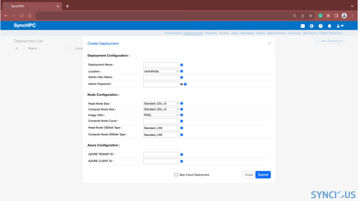 Deploy HPC Cluster on Microsoft Azure using SyncHPC